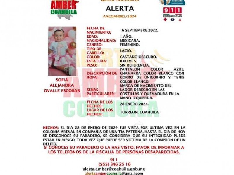 Alerta Amber por Desaparición de Bebé en Torreón: Se Busca a Sofía ...